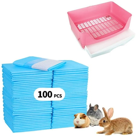 100 Pcs Rabbit Pee Pads and Large Rabbit Litter Box with Drawer, Pet ...