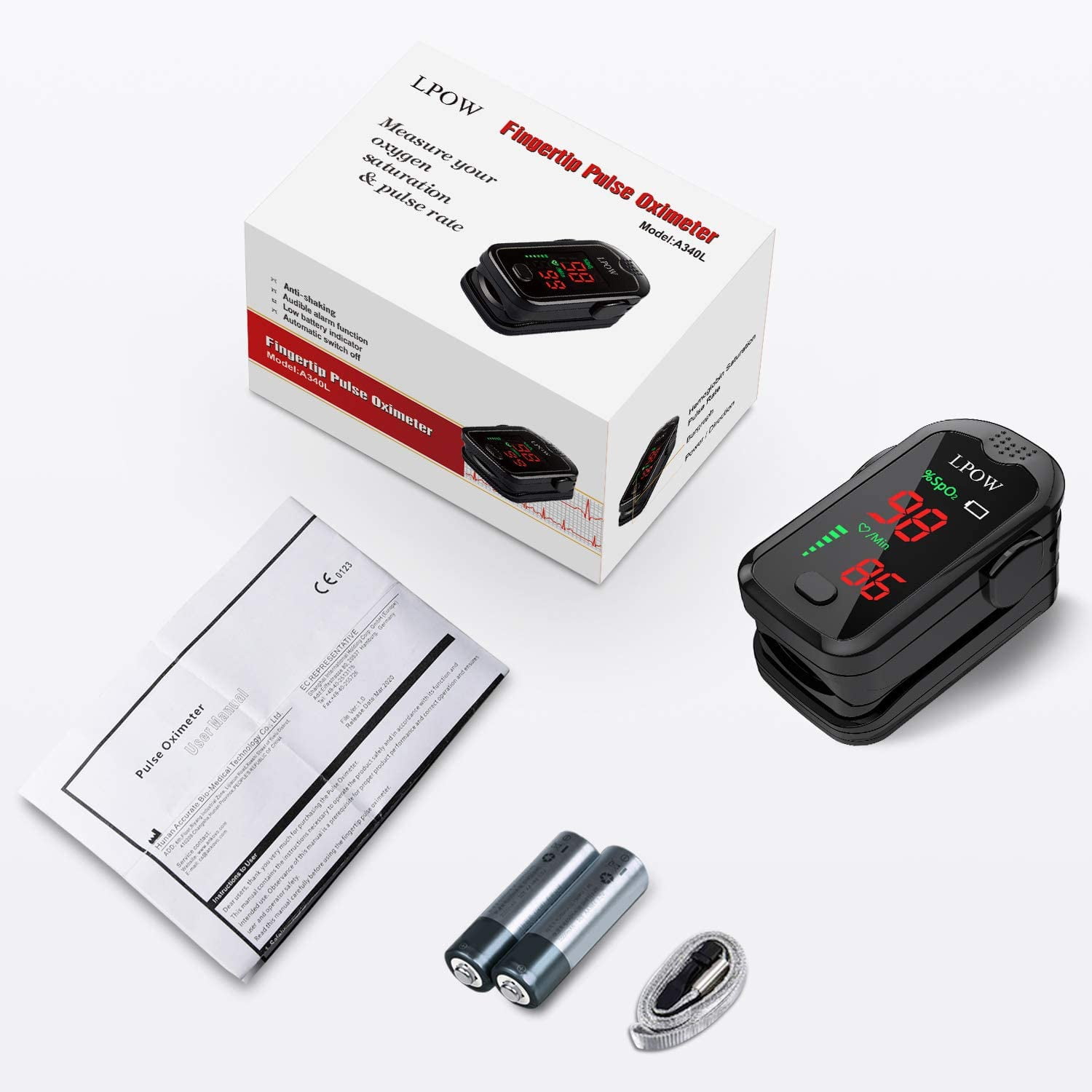 LPOW Pulse Oximeter Fingertip Oxygen Saturation Monitor with Sound ...