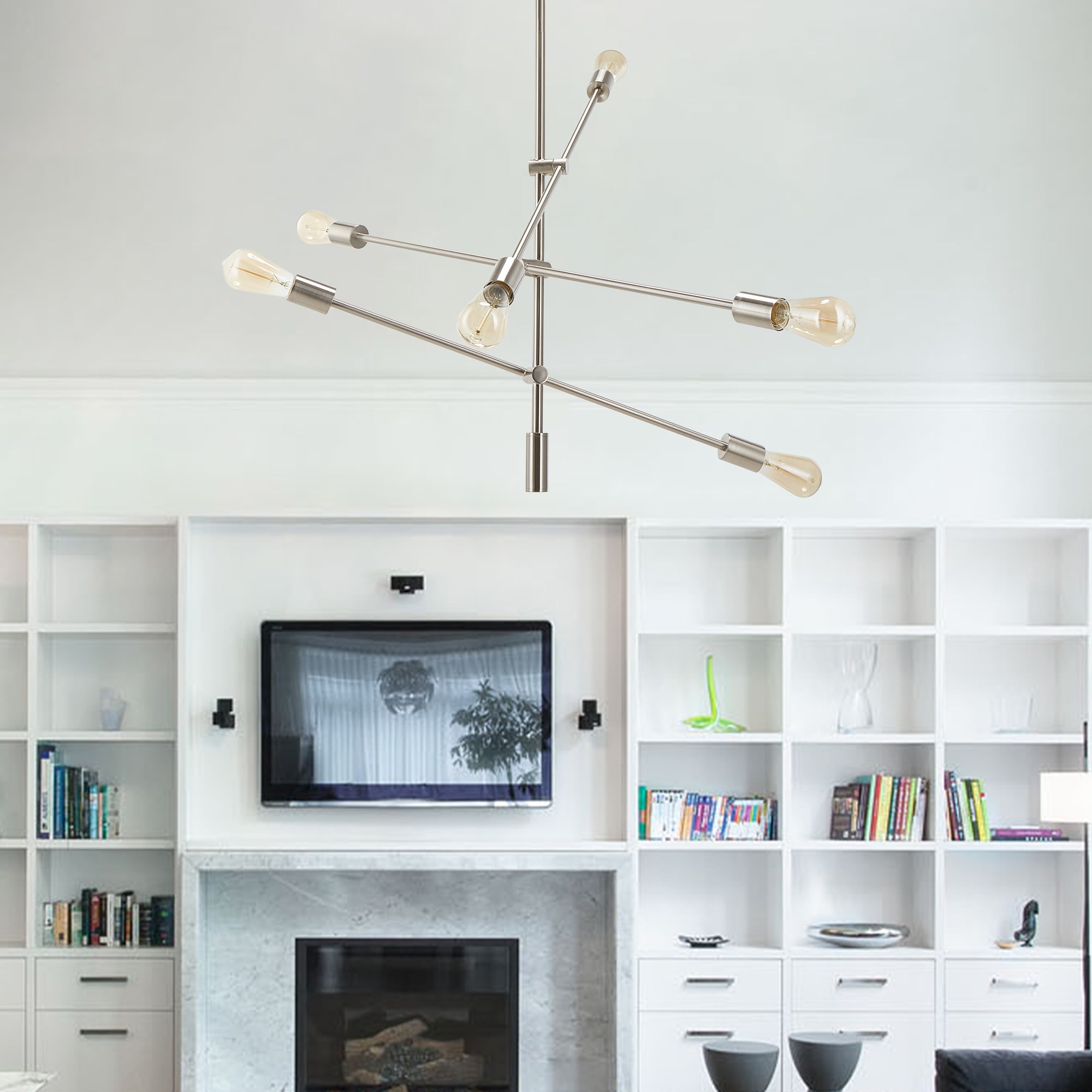 32" 6-Light Sputnik Chandelier Adjustable Height Fixture for Flat or ...