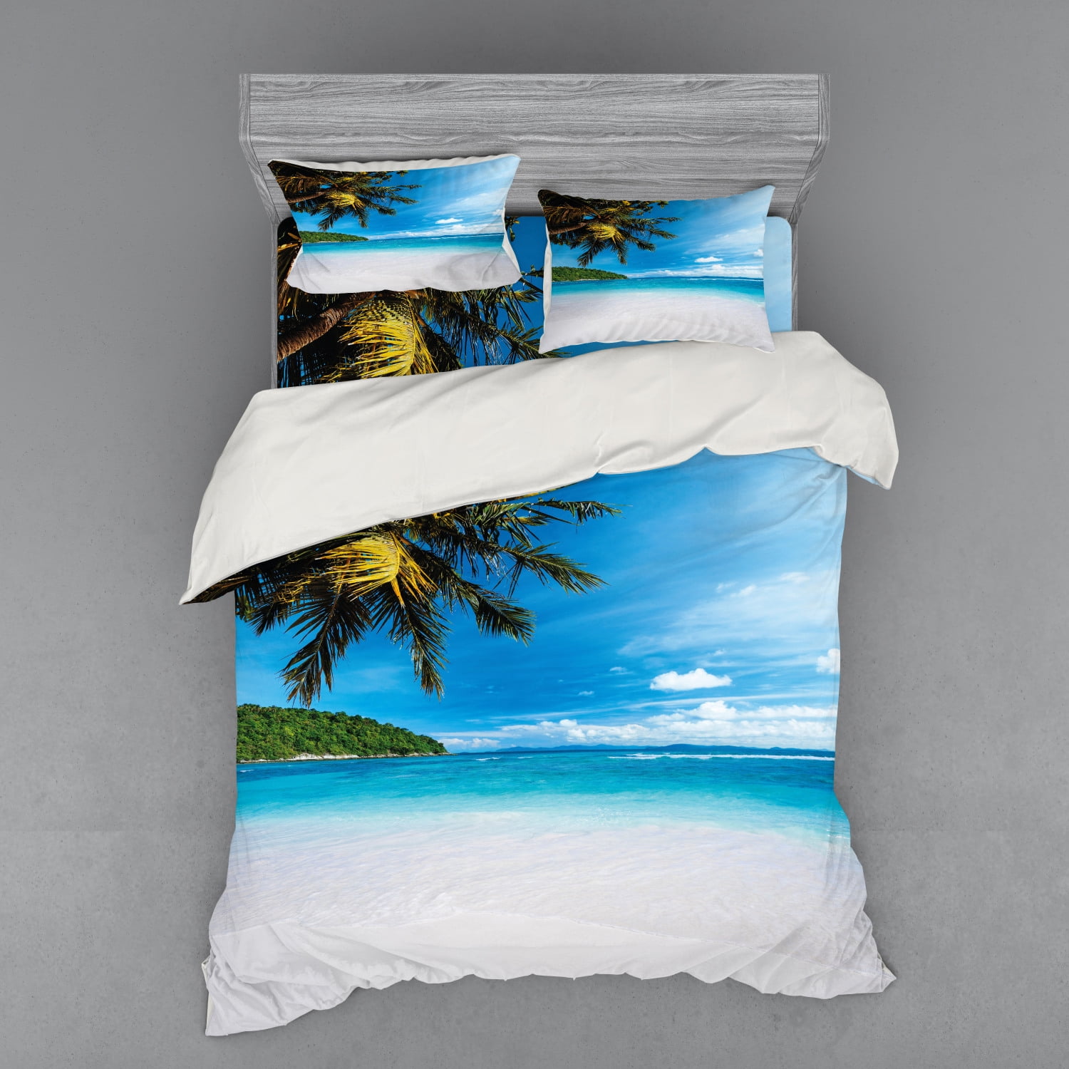 Ambesonne Tropical Bedding Set 4 Pcs, Exotic Island Beach, Queen, Blue ...