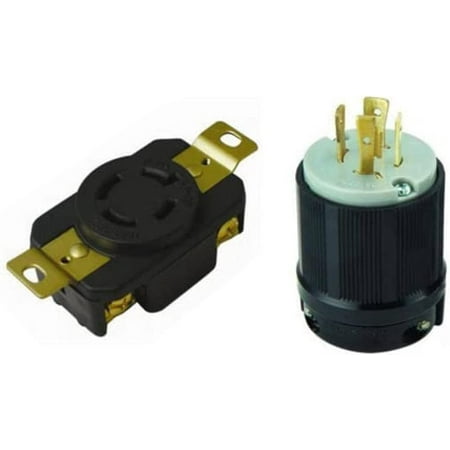 NEMA L15-20 Plug and Receptacle Set - Rated for 20A, 250V, 4-Wire, 3 ...