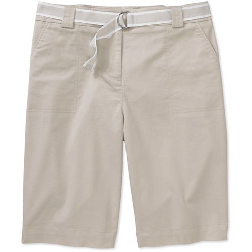 Women's Belted Structured Twill Bermuda Shorts - Walmart.com