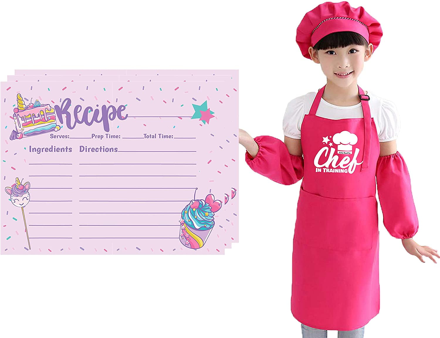 Kids Kitchen Apron Set with Unicorn Rainbow Recipe Cards Set, Kids ...
