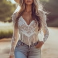 Blouses for Women Dressy Casual Western Lace Blouse Long Sleeve Fringe ...