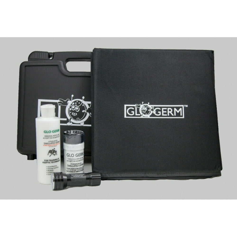 Glo Box Kit with Glo Germ Gel, Powder, 21 LED UV Flashlight & Folding ...