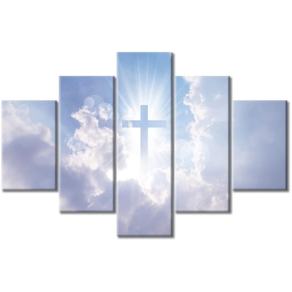 TISHIRON 5PCS Framed Jesus Cross Theme Canvas Wall Art Set,60"x32" The ...