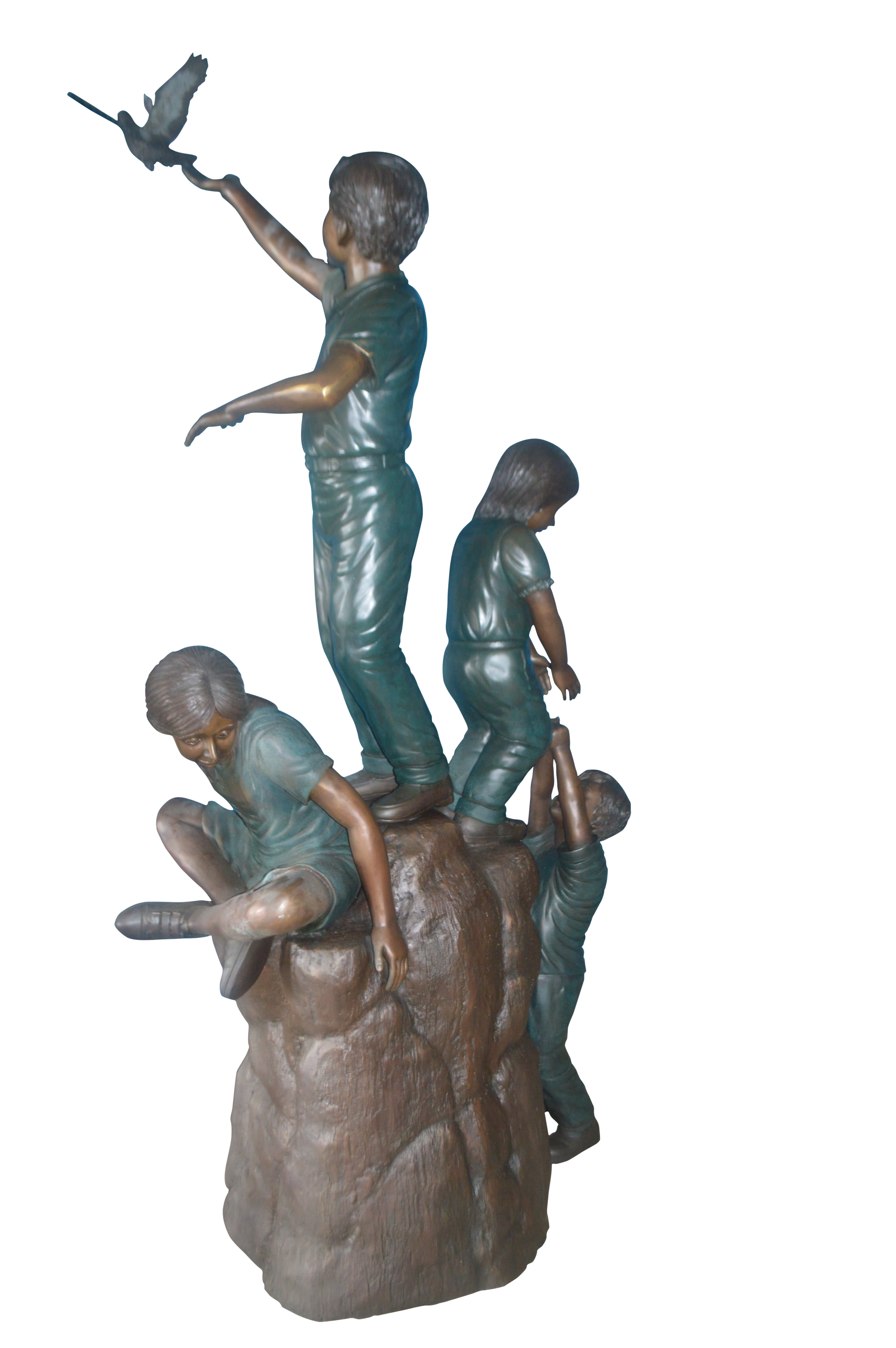 Four Kids Playing on a Rock Bronze Statue - Size: 49"L x 26"W x 89"H ...