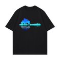Black T-Shirt With Blue Tree And Water Reflection Print For Casual Wear ...