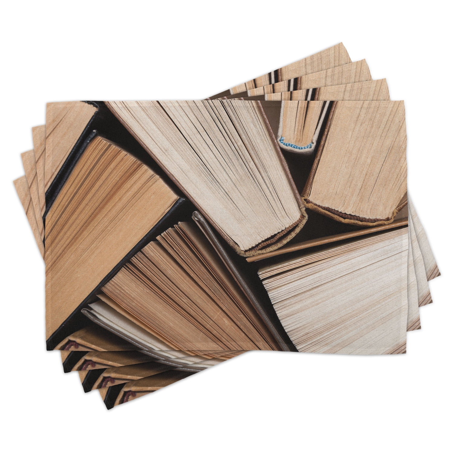Ambesonne Modern Place Mats Set of 4, Pile of Old Book Library ...