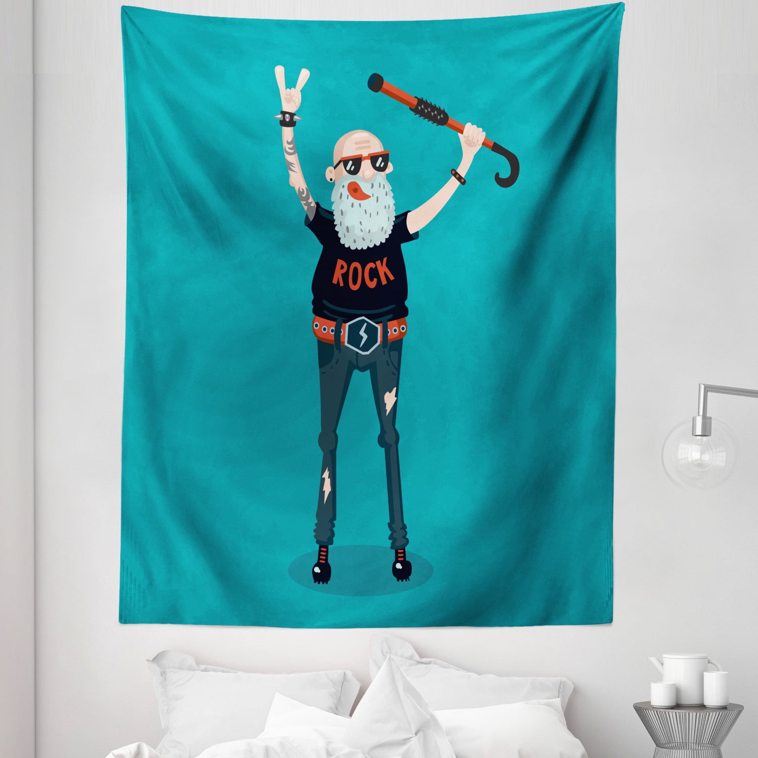 Retirement Tapestry, Cartoon Illustration of Rock and Roll Music Fan ...