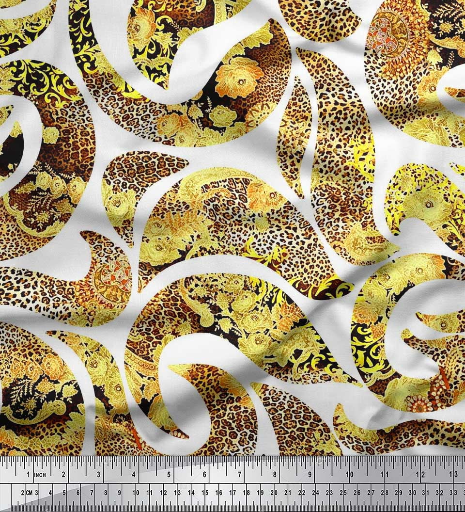 Soimoi Cotton Jersey Fabric Floral & Leopard Animal Skin Print Fabric ...