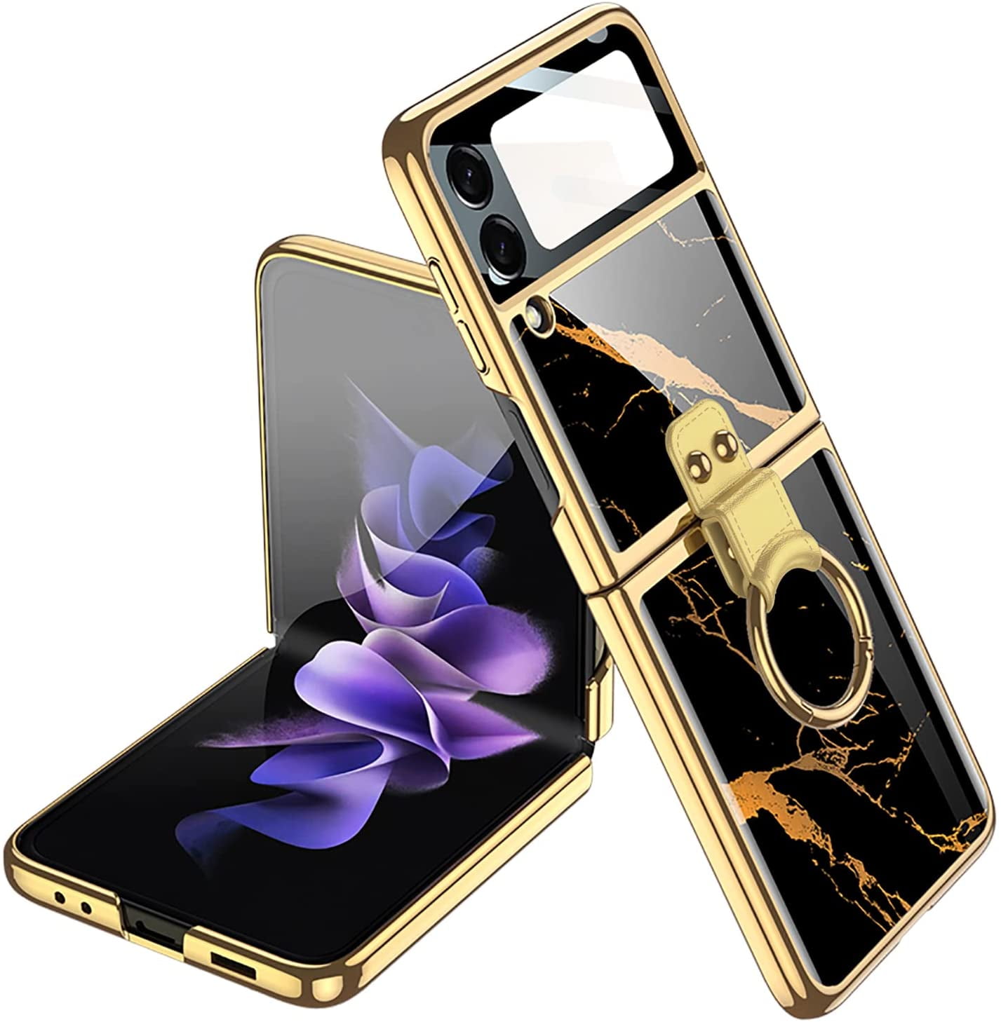For Samsung Galaxy Z Flip 3 5G Cover with Ring Luxury Marble Plating ...