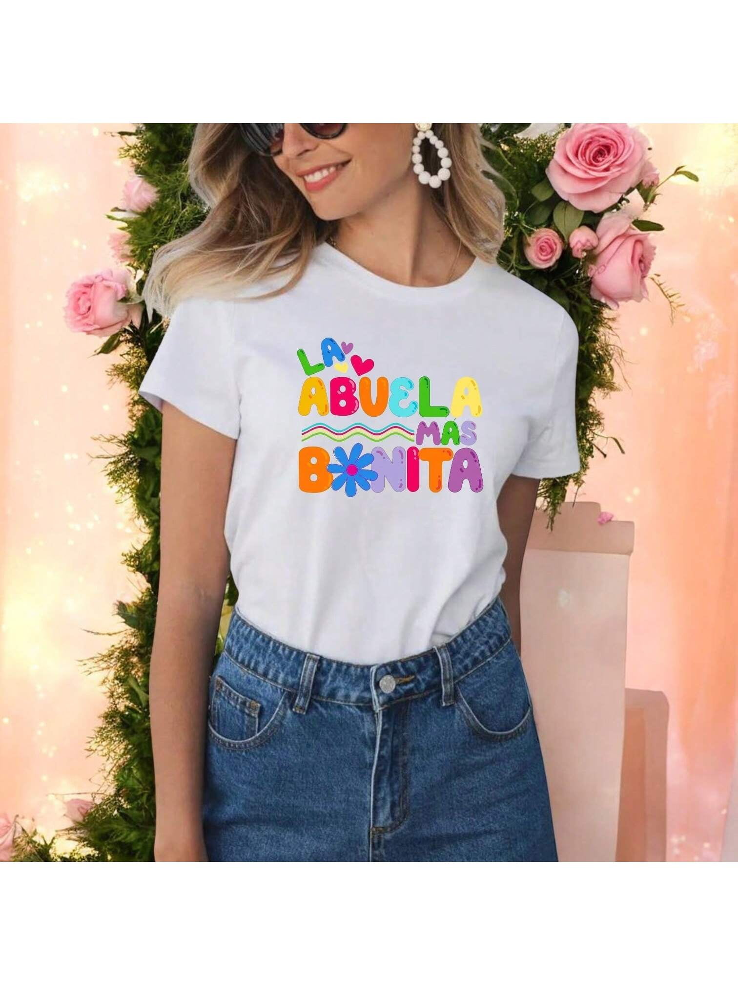 Letras Playera Blusa Con Estampado De La Abuela Mas Bonita Ropa Para ...