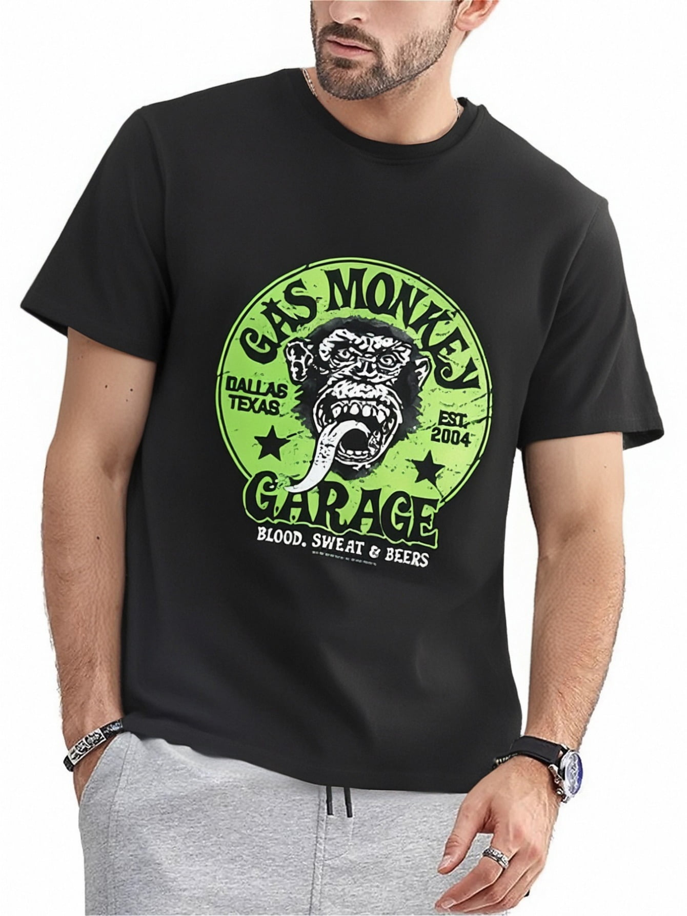 Camiseta gráfica "GAS MONkey GARAGE" para hombre: algodón suave, cuello ...