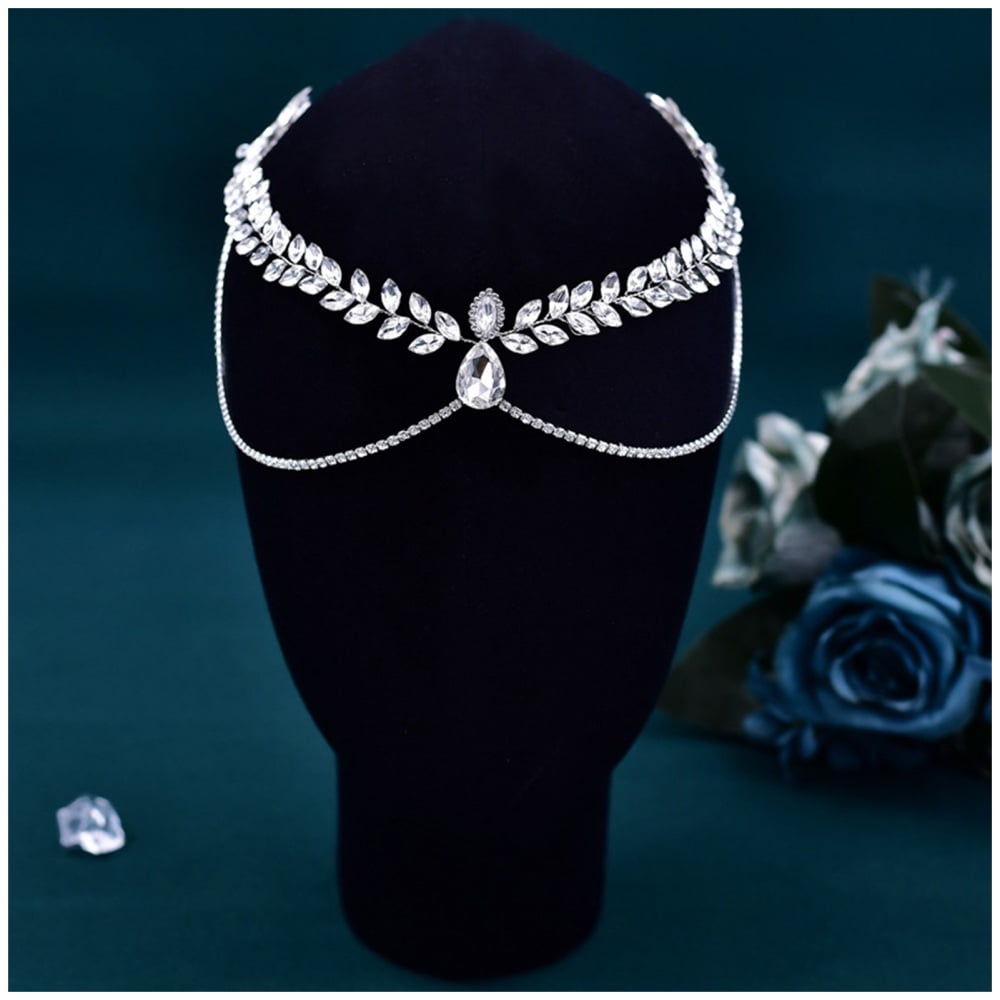 Bride Hair Side Comb Clips Tiara Dazzling Comb Barrette Forehead Chain ...