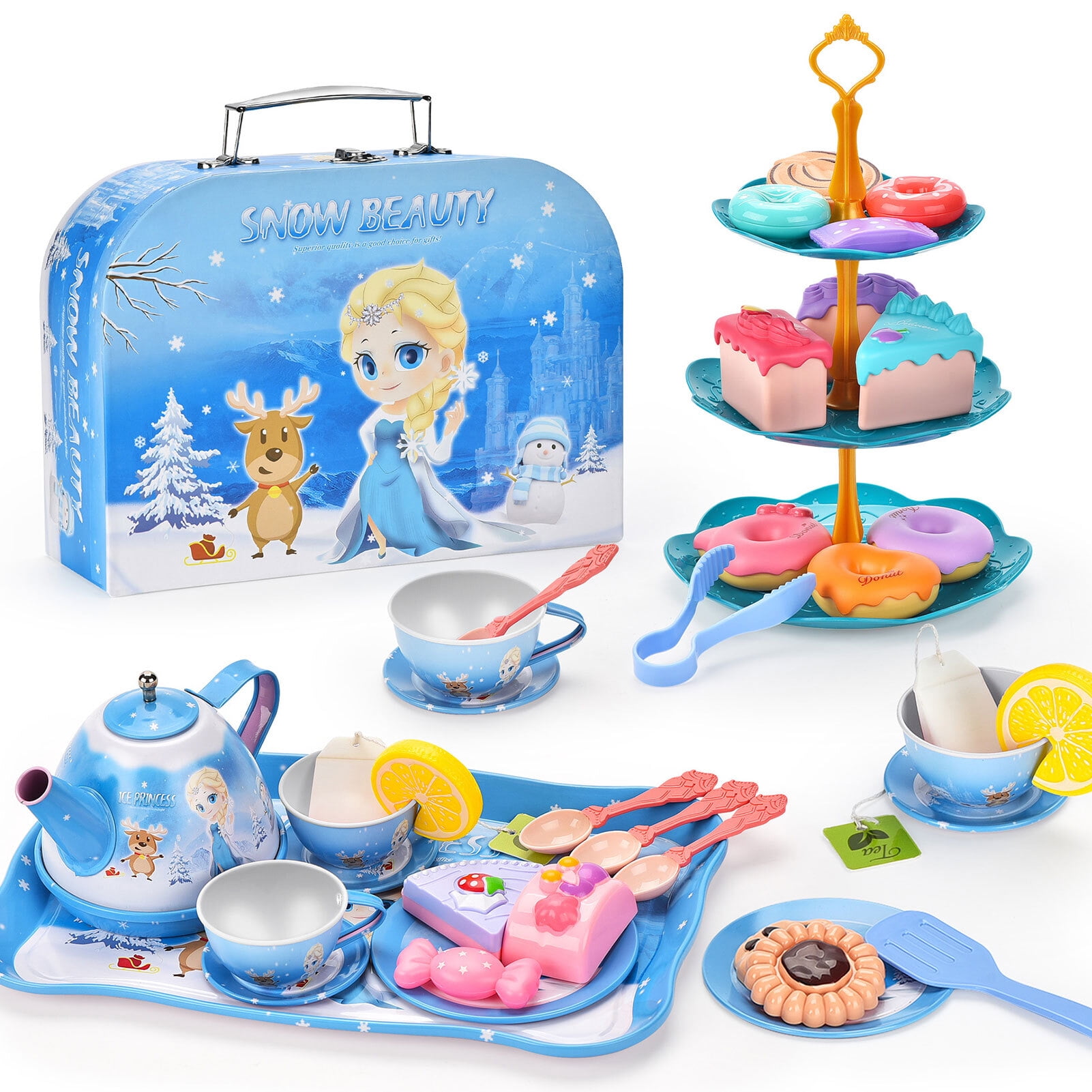 HopeRock 47PCS Frozen Princess Tea Set for Girls 3 6 Years Blue Walmart