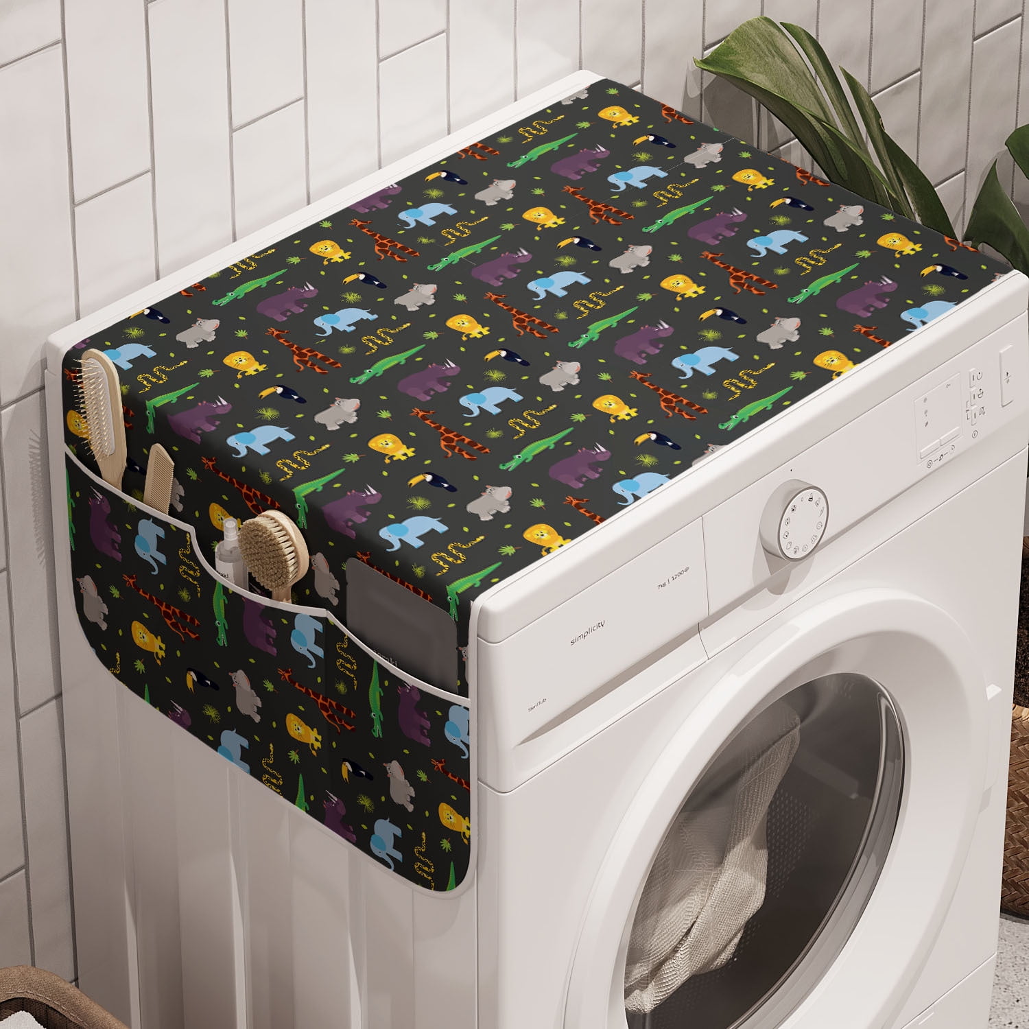 Nursery Washing Machine Organizer, Happy Smiling Friendly Various Zoo ...