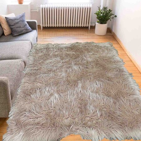 LA Rug Linens Faux Sheepskin Area Rug, 6'X9', Beige (Fur Shaggy Beige ...