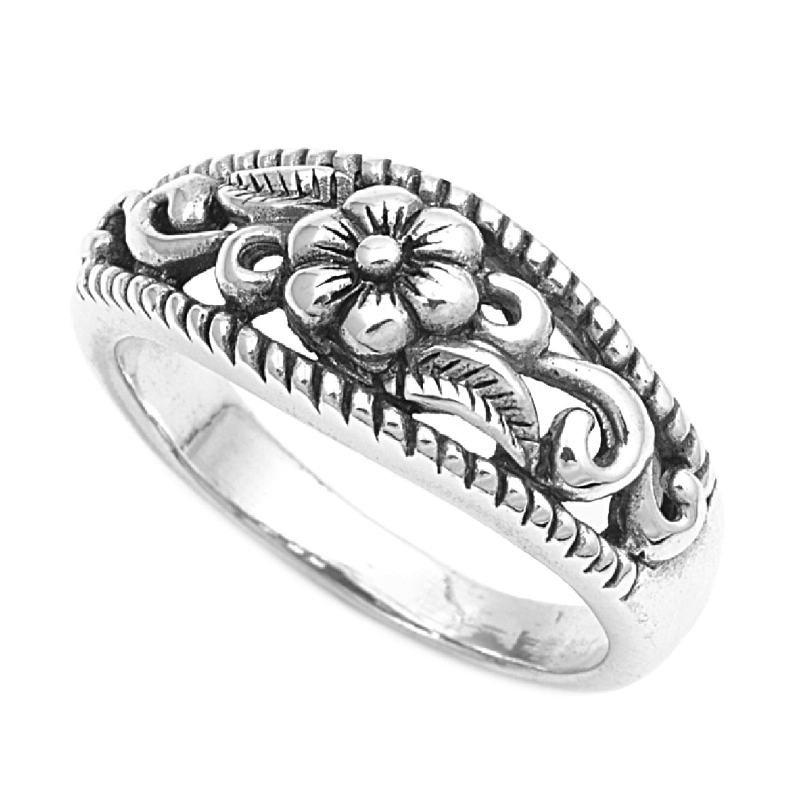 925 Sterling Silver Antique Fashion Filigree Daisy Flower Ring Size 6 ...