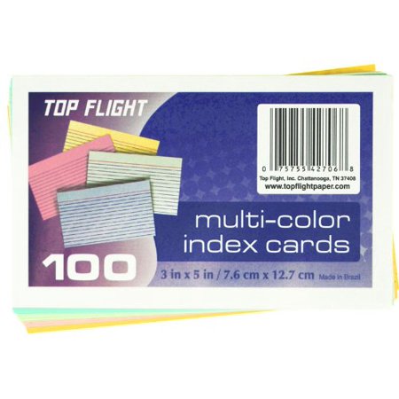 Top Flight Index Cards, Ruled, 3 x 5 Inches, Rainbow Colors, 100 Cards ...