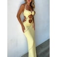Women Sexy Knit Maxi Dress Halter Front Cutout Backless Sleeveless Bodycon Long Dress Beach
