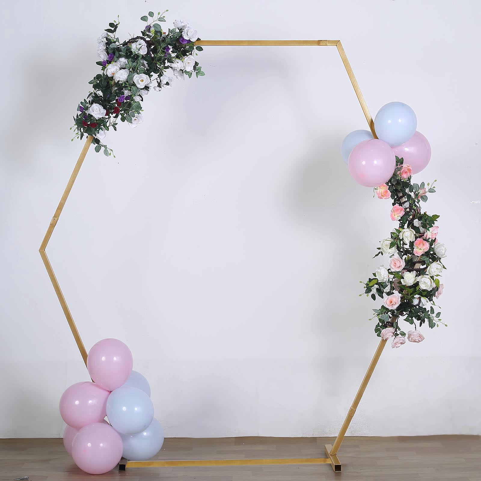 BalsaCircle 8 feet Gold Metal Hexagon Backdrop Stand Arch Wedding Party ...