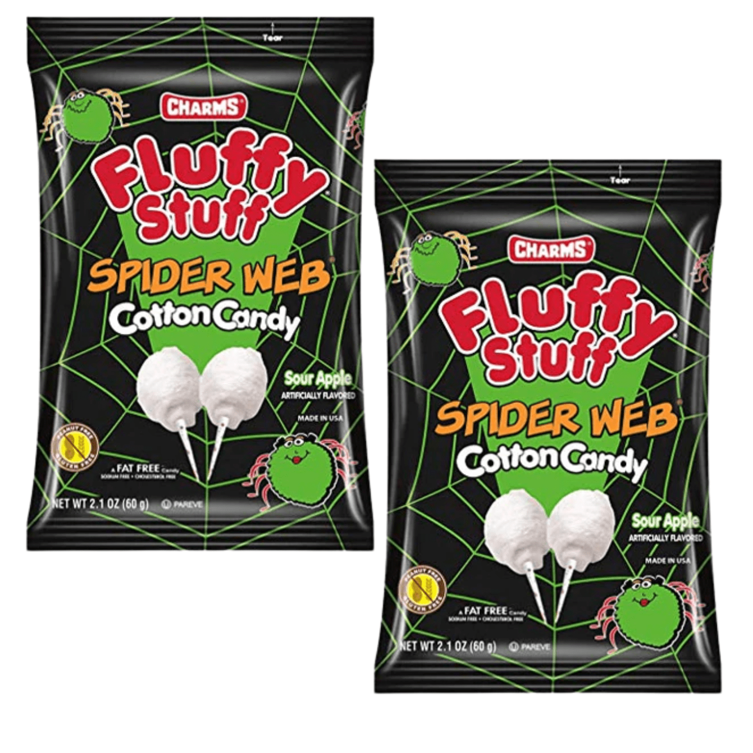 Charms Fluffy Stuff Spiders Web Cotton Candy, Sour Apple Flavor, Fat ...