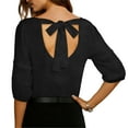 Bwndum Womens White Lightweight Keyhole Back Blouse with Bow 3/4 Sleeve ...