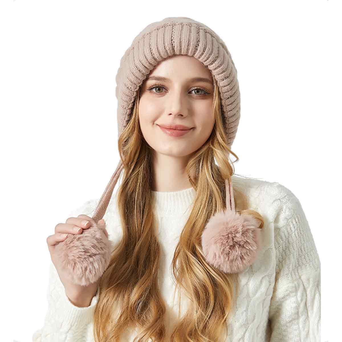 Toque With Ear Flaps Women's Winter Sherpa Beanie, Knit Ear Flap Hat ...