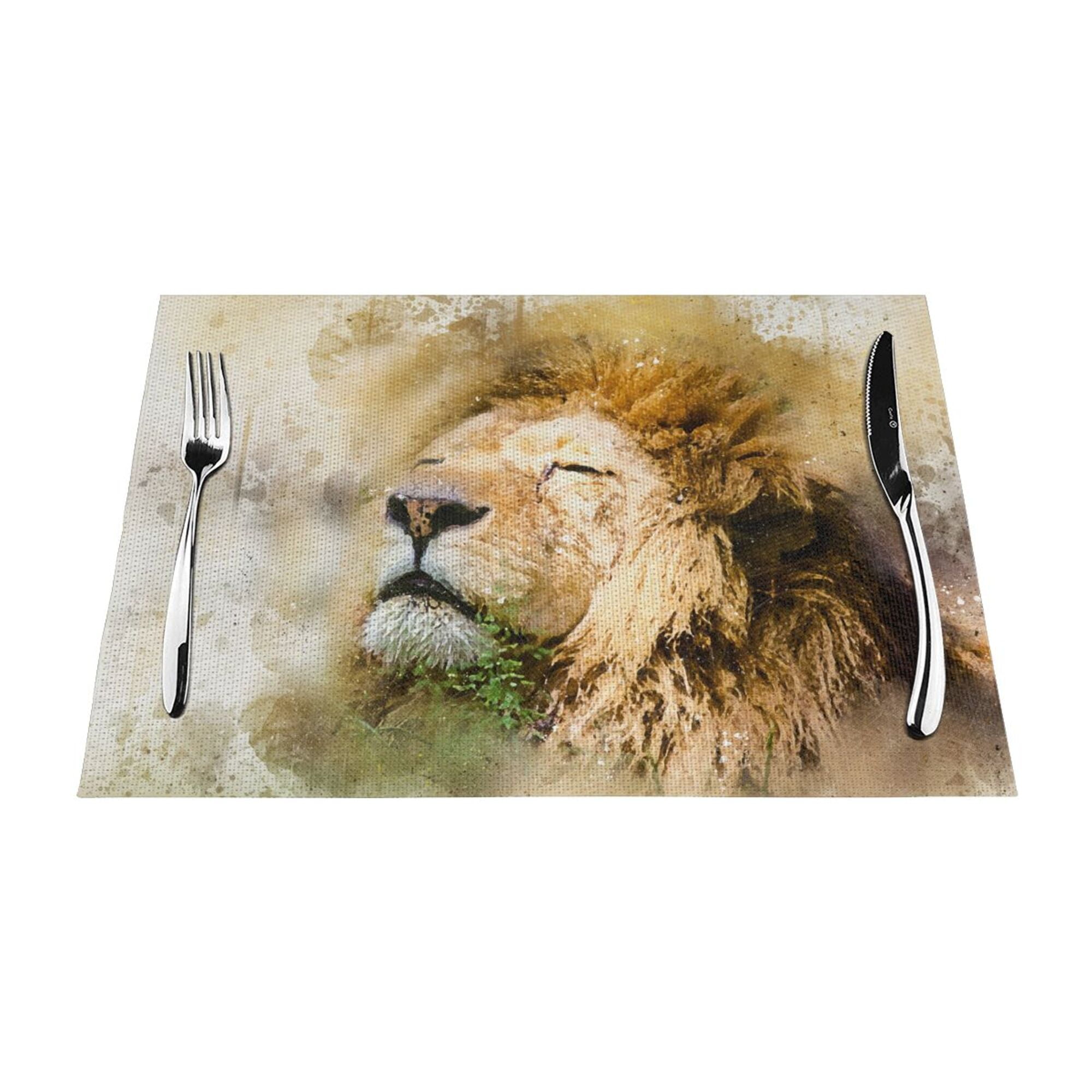 XMXY Woven Placemats Set of 4 PCS, African Lion Table Mats Washable ...
