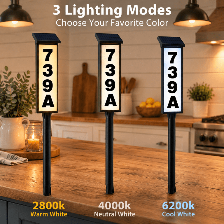 Solar Address Sign for Outside, 3 Color LED House Number Light ...