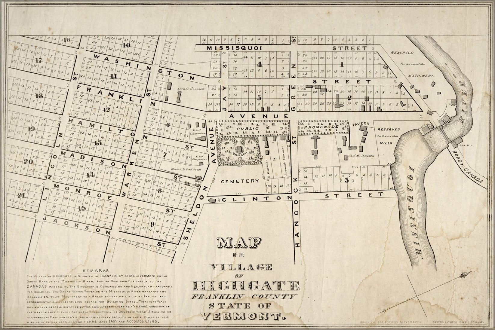 24"x36" Gallery Poster, Map of Highgate, Franklin County, Vermont 1836 ...