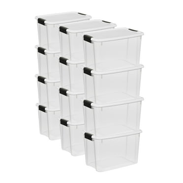 Sterilite 30 Quart Clear Plastic Storage Bins, White Latching Lid ...