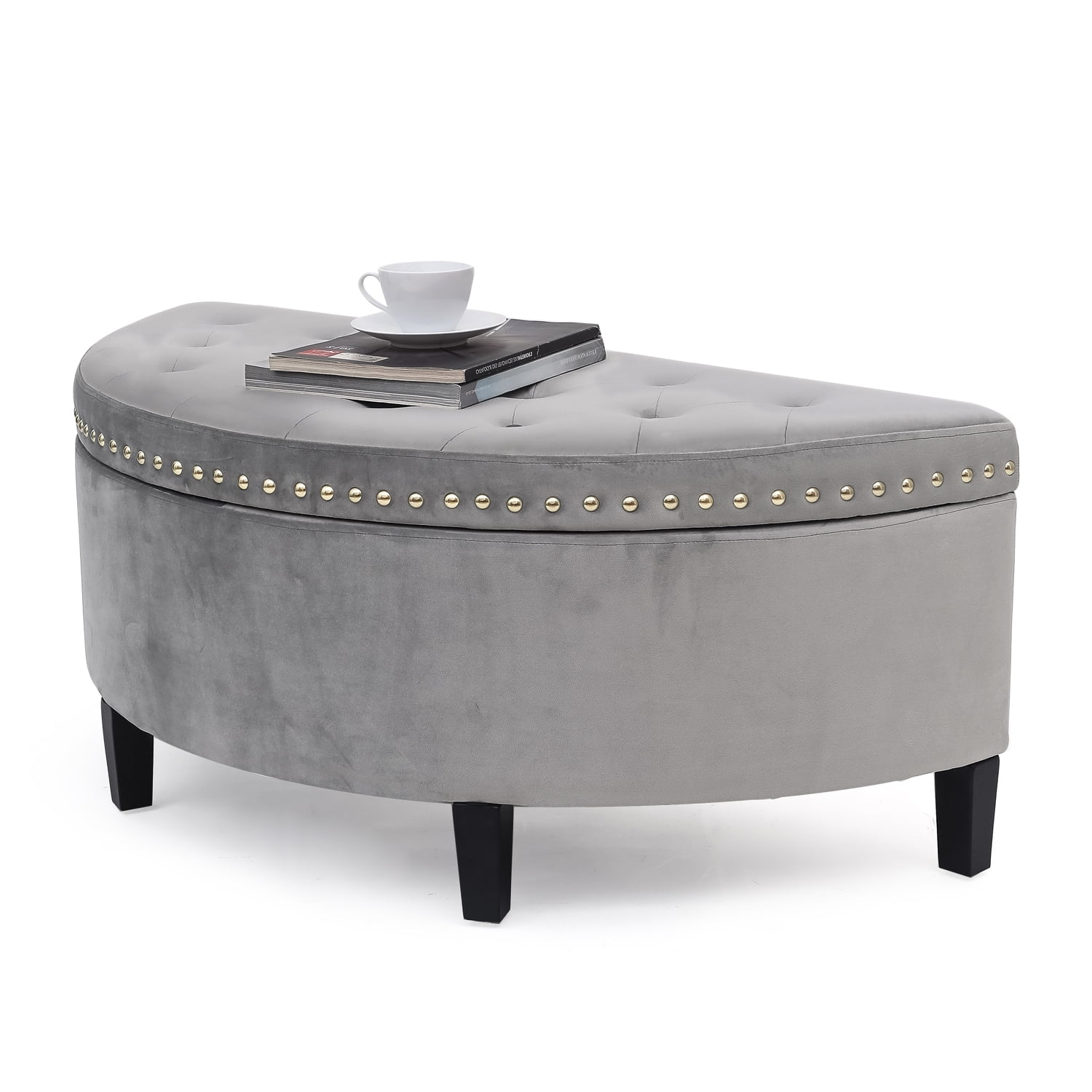 Joveco Half Moon Storage Ottoman Button Tufted Velvet Bedroom Bench