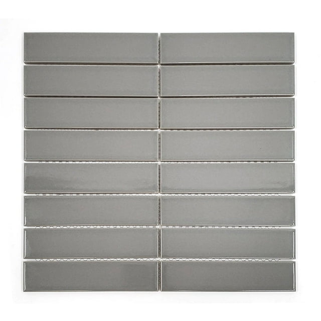 Gio Gray Glossy 1.25" X 6" Stacked Linear Porcelain Mosaic Tile ...