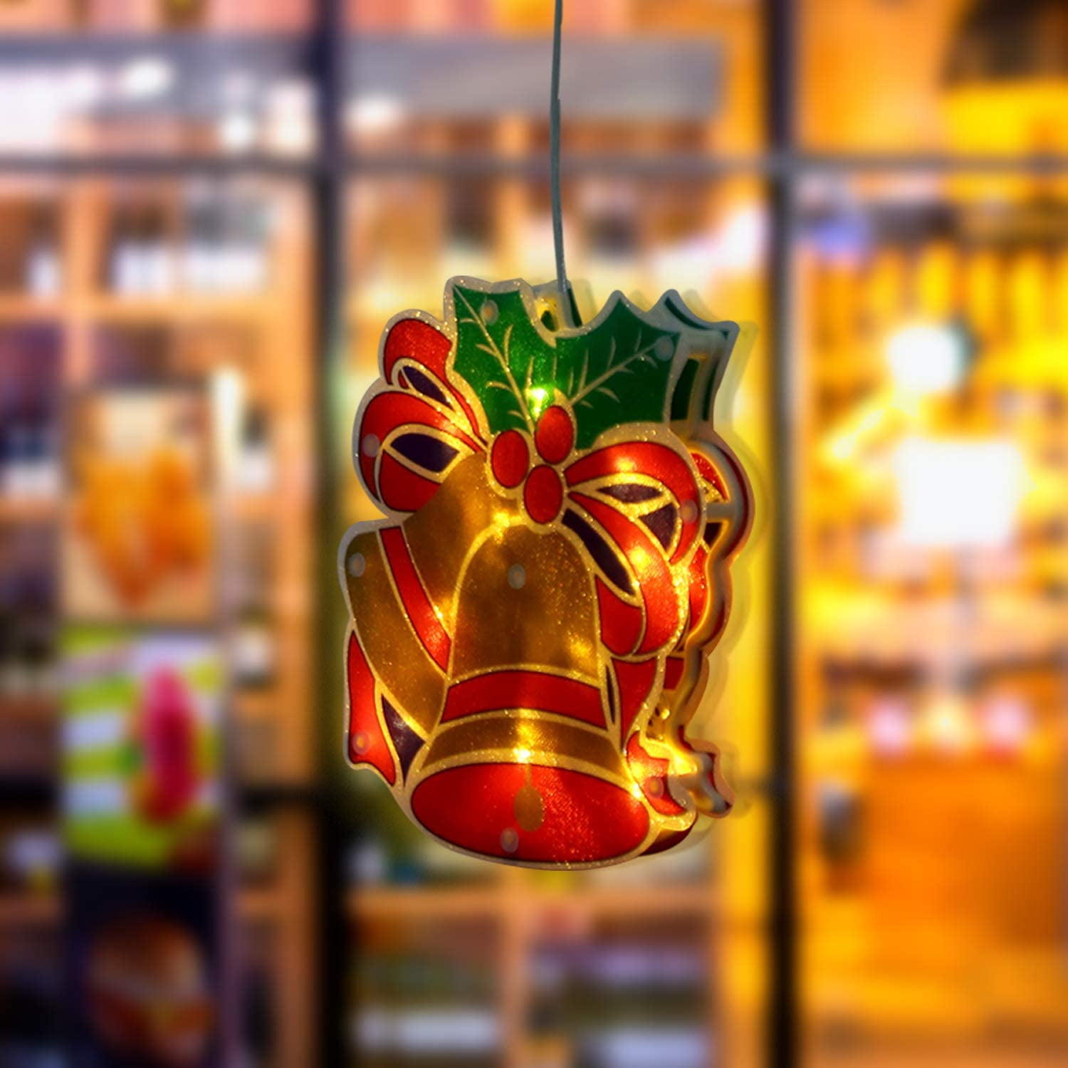 LED Christmas Window Clings Bells Decorations ，LED Window Suction Cup ...