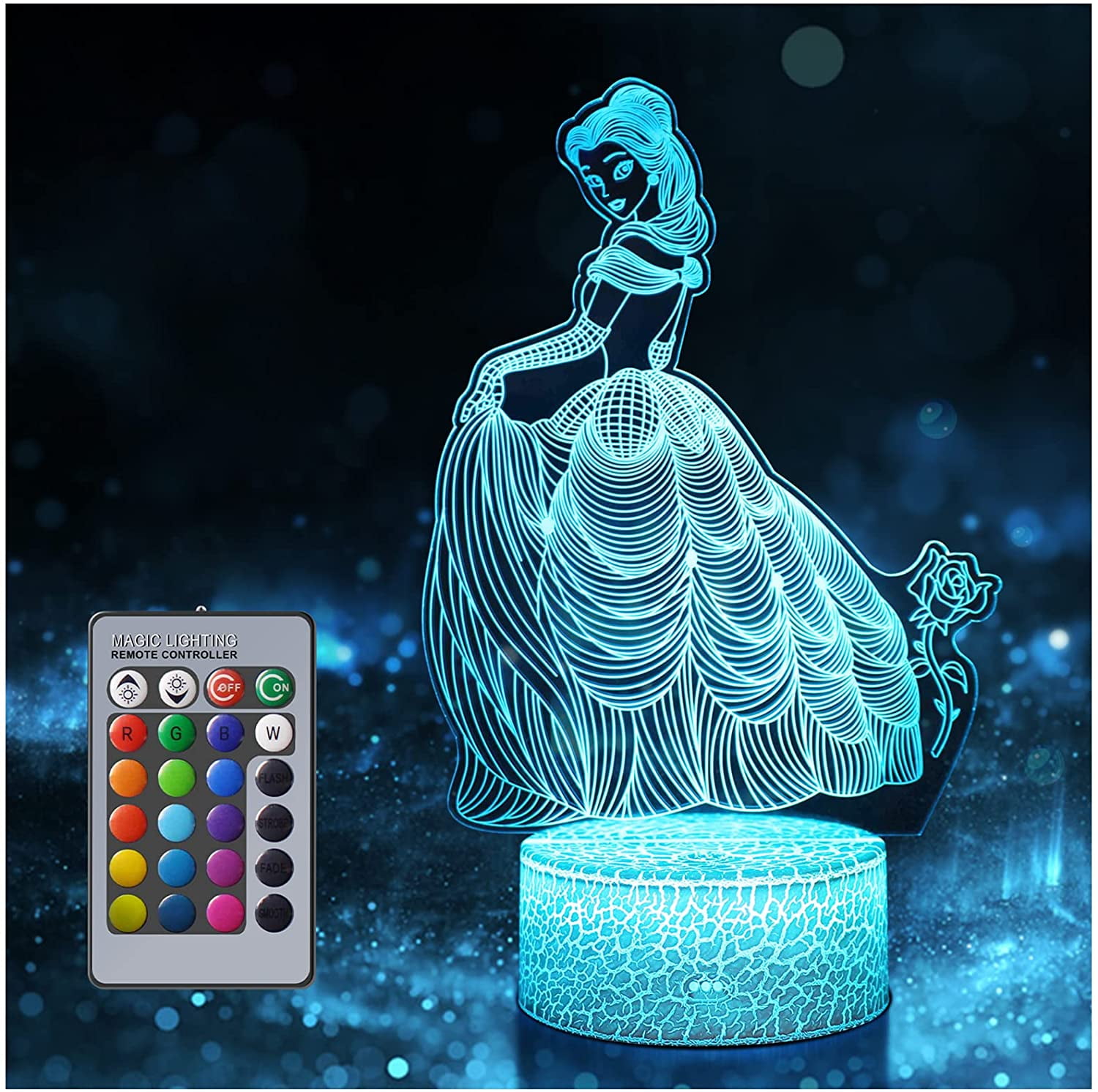3D Princess Night Light for Kids, Girl USB LED Lamp Illusion Night ...