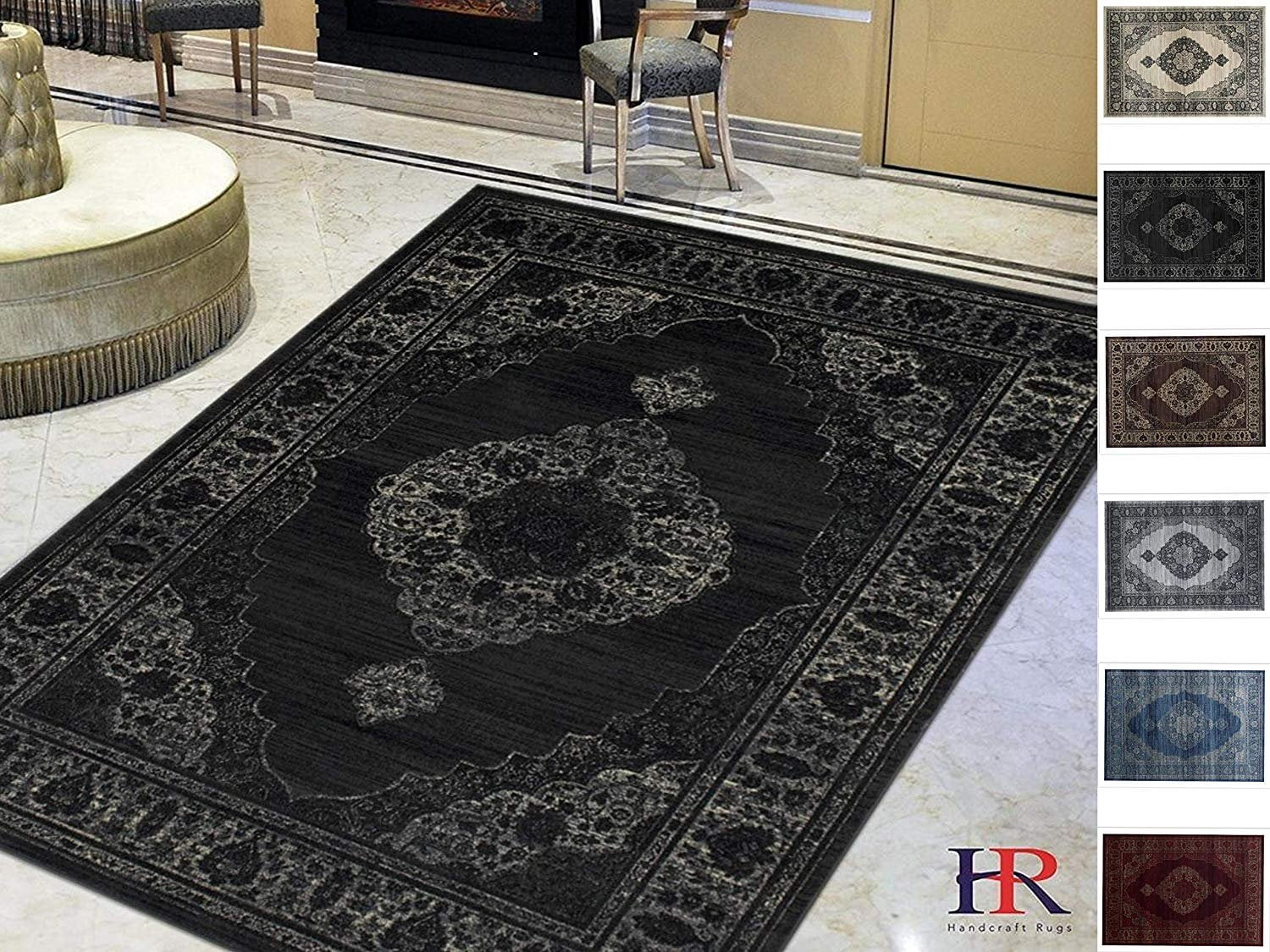 Handcraft Rugs-Gray/Black Persian Tabriz Floral Pattern Distressed ...