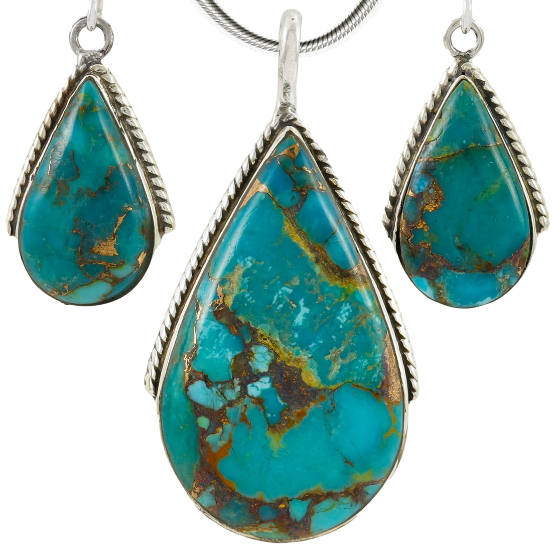 Matrix Turquoise Set Pendant Necklace & Earrings for Women Sterling ...