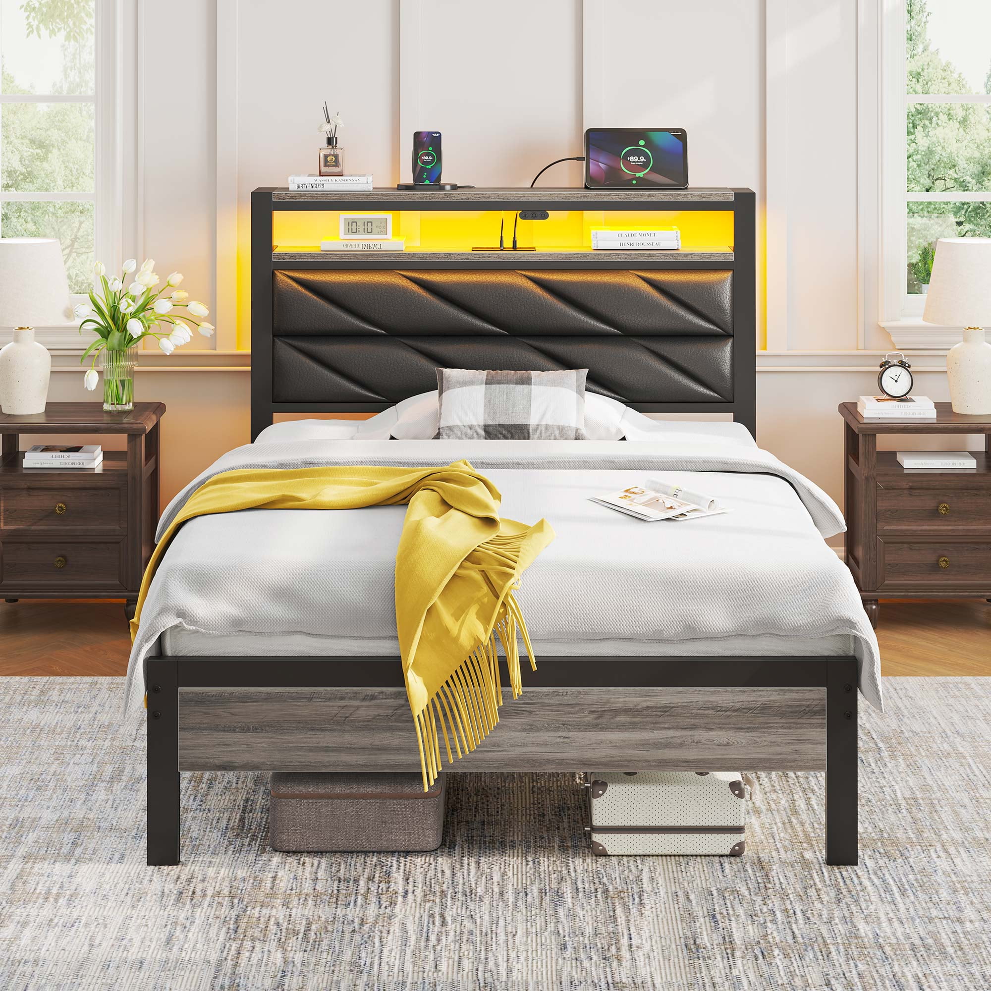 Click here for Greenstell Twin Led Bed Frame With Headboard Stora... prices