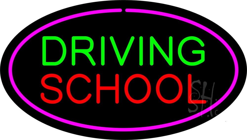 Driving School Purple Oval LED Neon Sign 13 x 24 - inches, Clear Edge ...