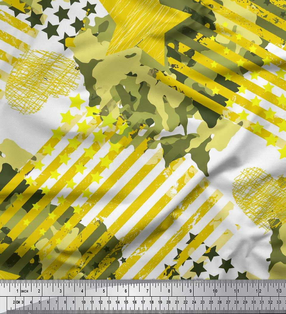Soimoi polyester Crepe Fabric Stripe,Star & Camouflage Print Fabric by ...