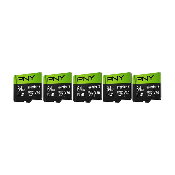 PNY 64GB Premier-X Class 10 U3 V30 microSDXC Flash Memory Card 5-Pack ...