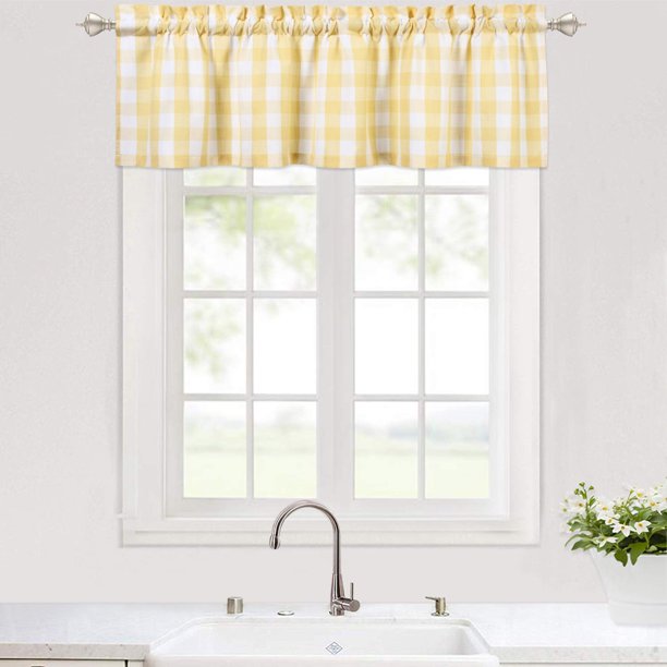 CAROMIO Cafe Curtain Valance Buffalo Check Thick Yarn Dyed Light ...