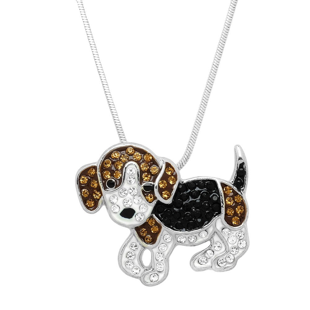 Beagle Dog Pendant Necklace Earring Bracelet Rhinestone Crystal Rhodium ...