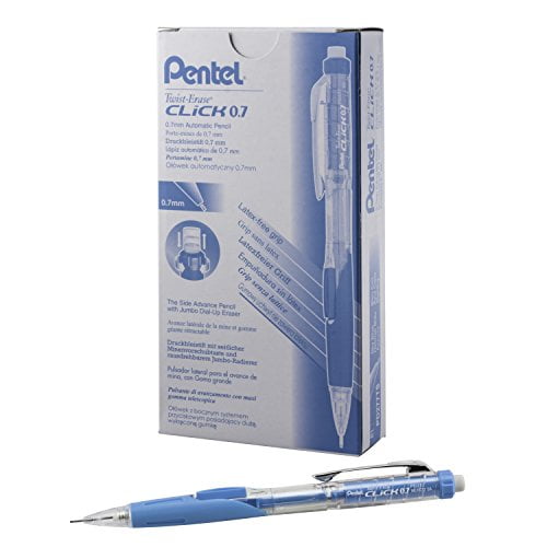 Pentel Twist-Erase CLICK Mechanical Pencil, (0.7mm), CLEAR Barrel, Sky ...