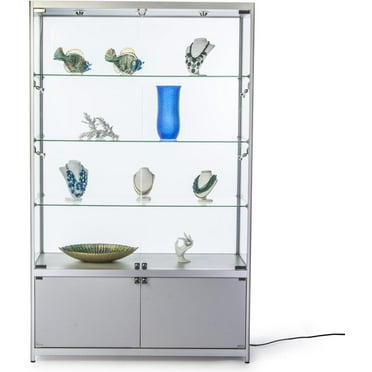 Wall-Mounted, Silver Aluminum Glass Display Case, Illuminated, Locking ...