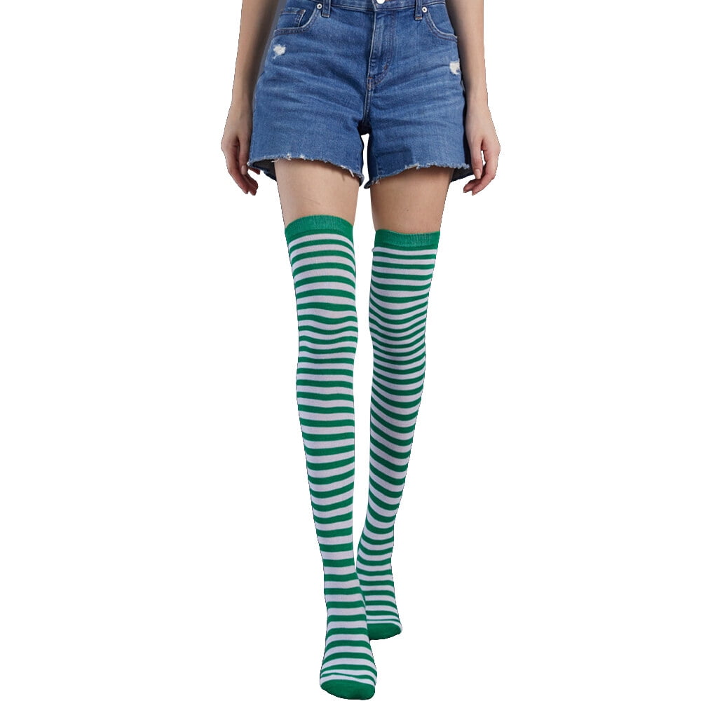Linyer Pack of 2 Striped Plus Size Thigh High Socks Breathability ...