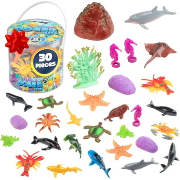 Ocean Plastic Playset - 41pc Shark & Sea Creature Toys, 15 Unique ...