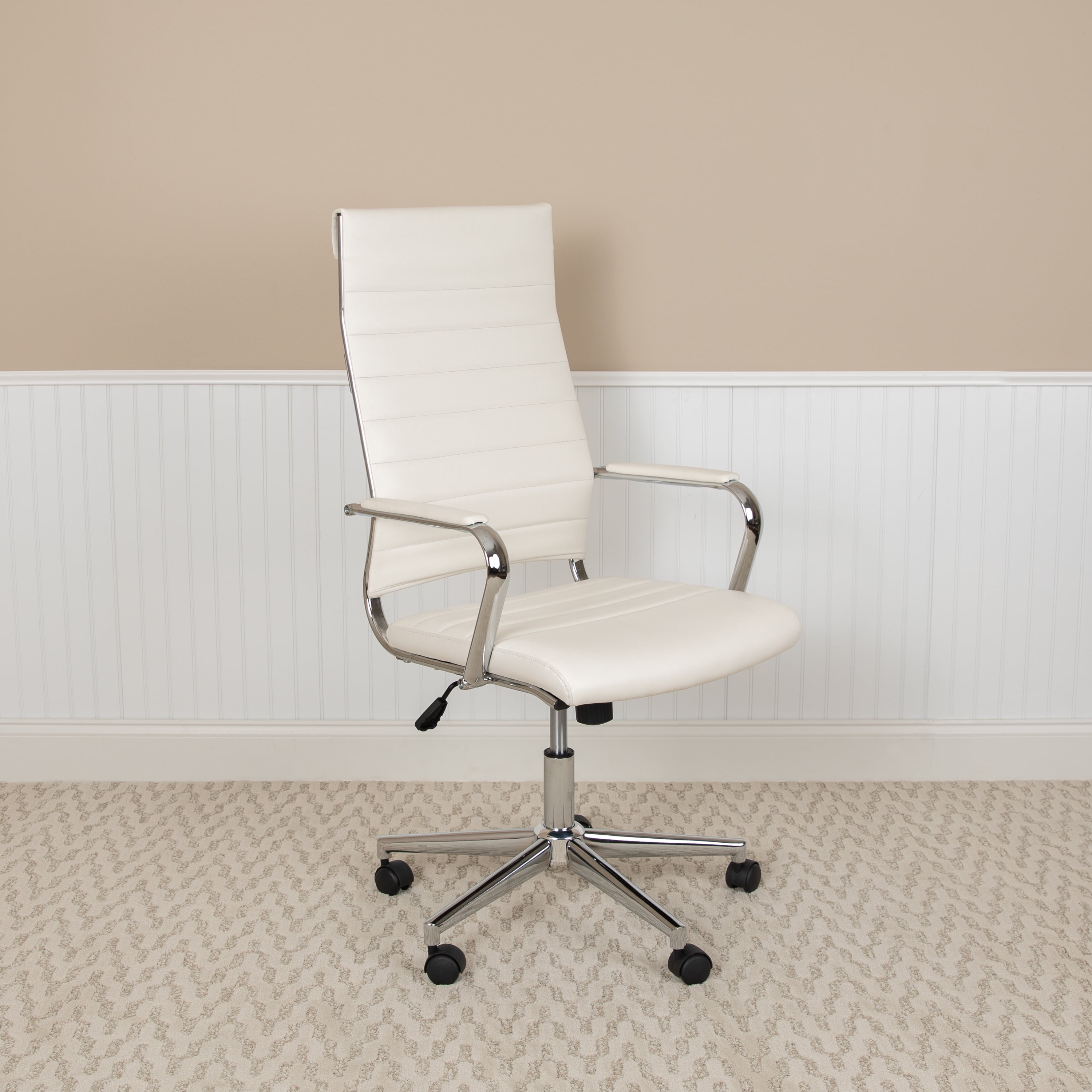 BizChair High Back White LeatherSoft Contemporary Ribbed Executive ...